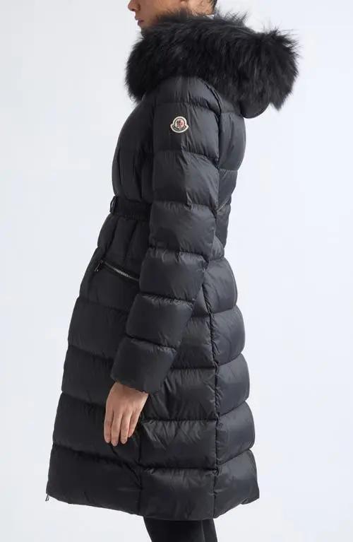 Moncler Boedic Water Repellent Long Down Puffer Coat With Genuine Shearling Trim