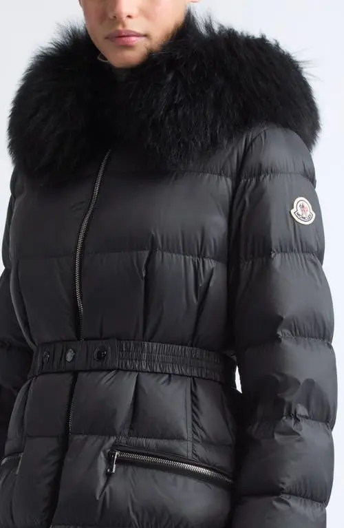 Moncler Boedic Water Repellent Long Down Puffer Coat With Genuine Shearling Trim