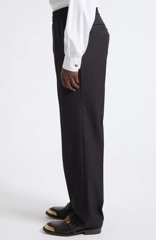 Versace Greca Stripe Wool Straight Leg Pants - Black