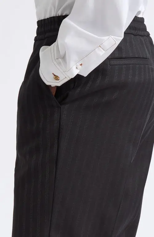 Versace Greca Stripe Wool Straight Leg Pants - Black