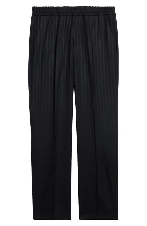 Versace Greca Stripe Wool Straight Leg Pants - Black