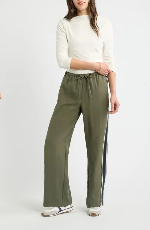 Caslon Pull-on Straight Leg Twill Pants - Olive Sarma
