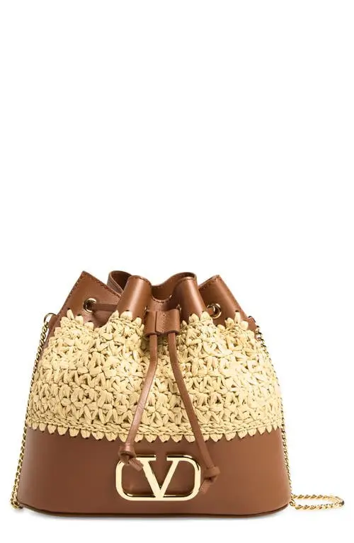 Valentino Garavani Mini Straw Drawstring Bag - Natural