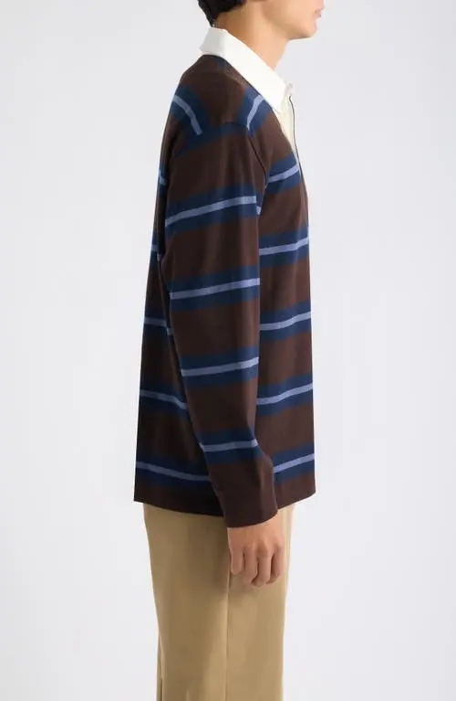WAX LONDON Rowhill Rugby Mirror Stripe Long Sleeve Polo