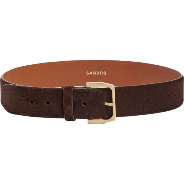 Sandro Suede Leather Belt With Metal Buckle - Brown