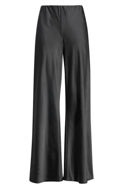 OPEN EDIT Satin Wide Leg Pull On Pants - Black