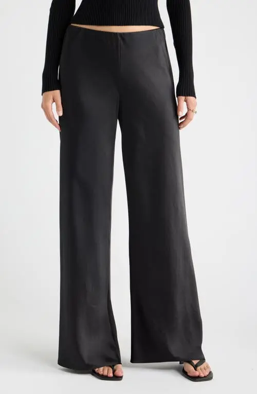 OPEN EDIT Satin Wide Leg Pull-on Pants - Black