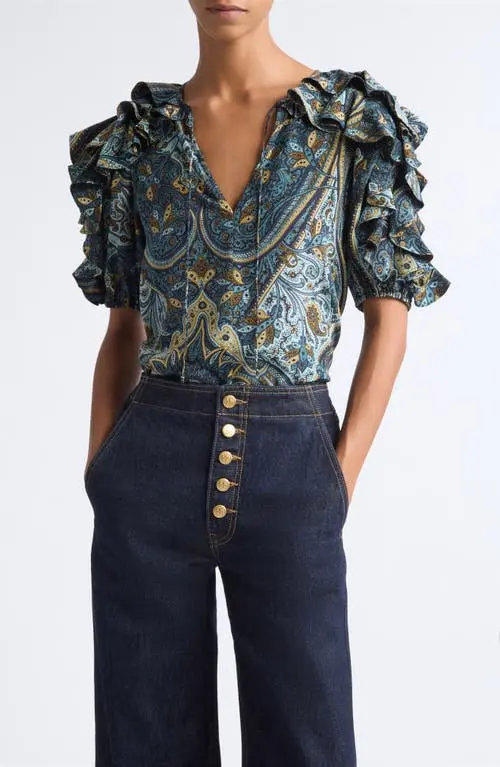 Ulla Johnson Josephine Ruffled Silk Top - Prussian