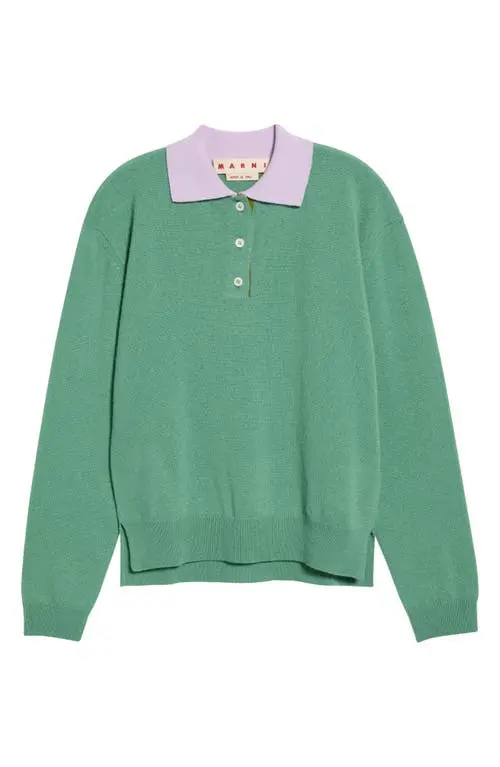 Marni Contrast Collar Cashmere Polo Sweater - Mxv32 Mint
