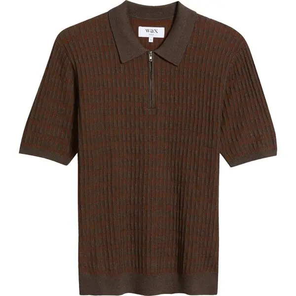 WAX LONDON Bury Ribbed Cashmere Blend Zip Polo - Brown