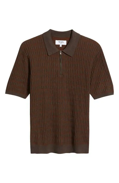 WAX LONDON Bury Ribbed Cashmere Blend Zip Polo - Brown