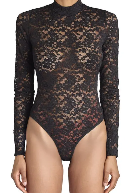 STEMS Mock Neck Lace Bodysuit - Black