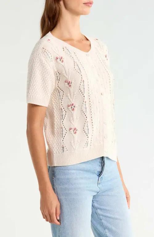 Lucky Brand Rosette Short Sleeve Cardigan