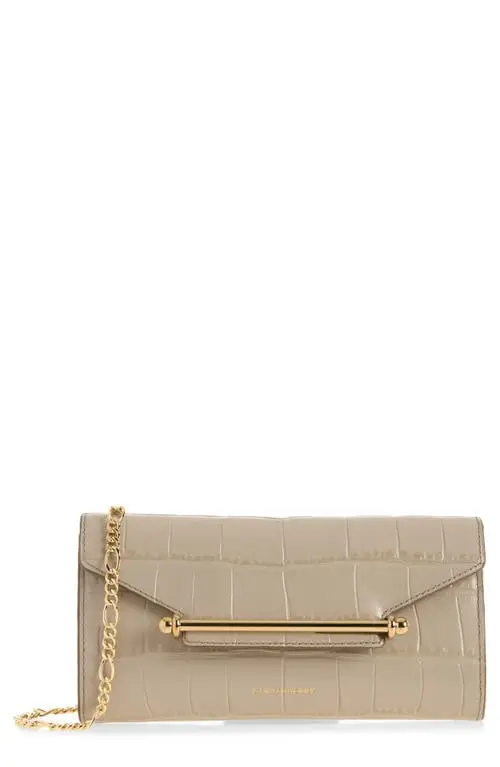Strathberry Multrees Croc Embossed Chain Wallet - Light Taupe