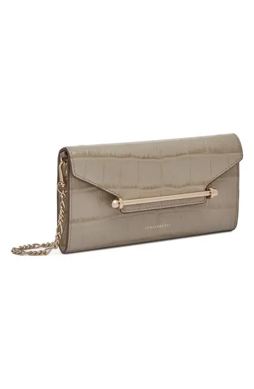 Strathberry Multrees Croc Embossed Chain Wallet - Light Taupe