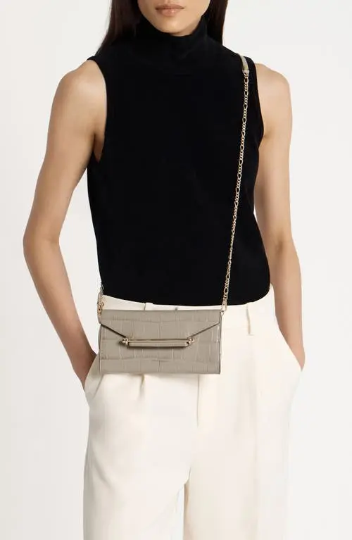Strathberry Multrees Croc Embossed Chain Wallet - Light Taupe