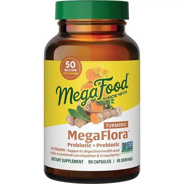 MEGAFOOD Megaflora Probiotic + Prebiotic With Turmeric, 50 Billion Cfu, Vegetarian