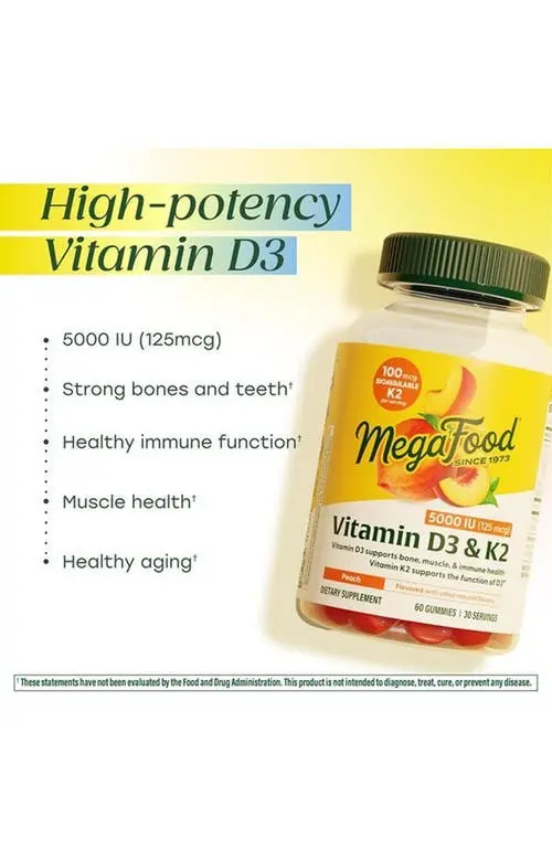 MEGAFOOD Vitamin D3 & K2 Gummies 5000 Iu Pectin Based, Vegetarian