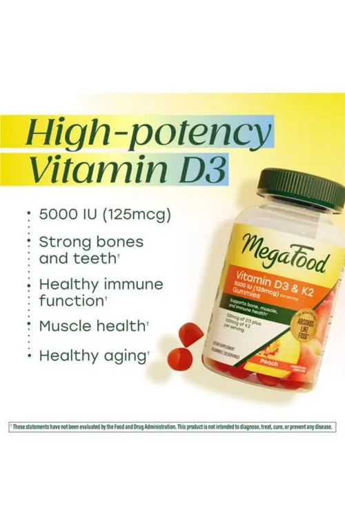 MEGAFOOD Vitamin D3 & K2 Gummies 5000 Iu Pectin Based, Vegetarian