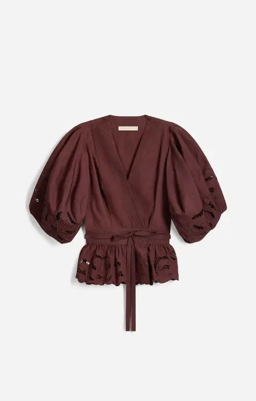 Vanessa Bruno Gunner Embroidered V-neck Wrap Blouse