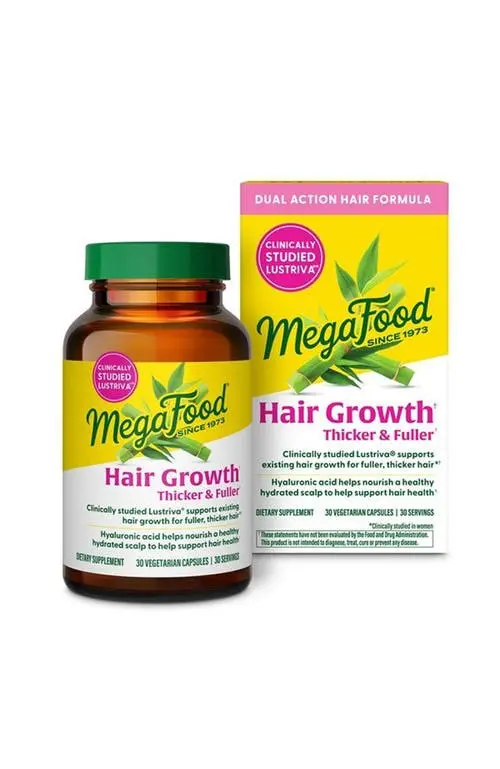 MEGAFOOD Hair Growth, Clinically Studied Lustriva, Hyaluronic Acid, Biotin 10000mcg - None