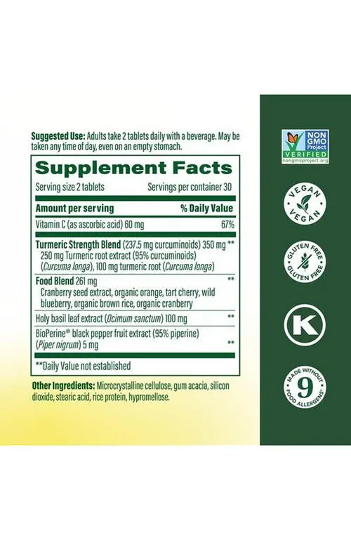 MEGAFOOD Whole Body Turmeric Curcumin Supplement With Black Pepper, Vegan, Non-gmo