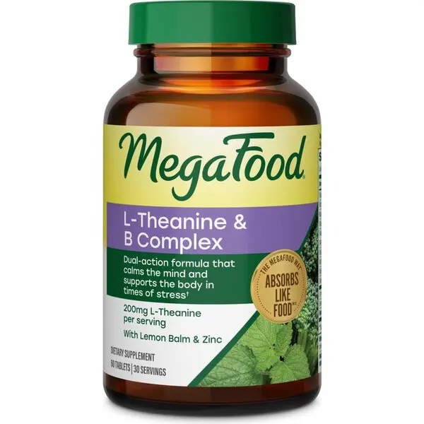 MEGAFOOD L-theanine & Vitamin B Complex With Vegan B12, B6, Folate, Biotin Plus Lemon Balm & Zinc - None