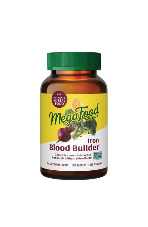 MEGAFOOD Blood Builder Iron Supplement For & With B12, Folic Acid & Vitamin C, Vegan - None