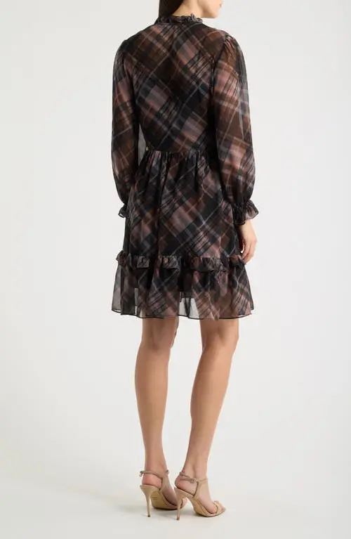 Julia Jordan Long Sleeve Plaid Georgette Dress
