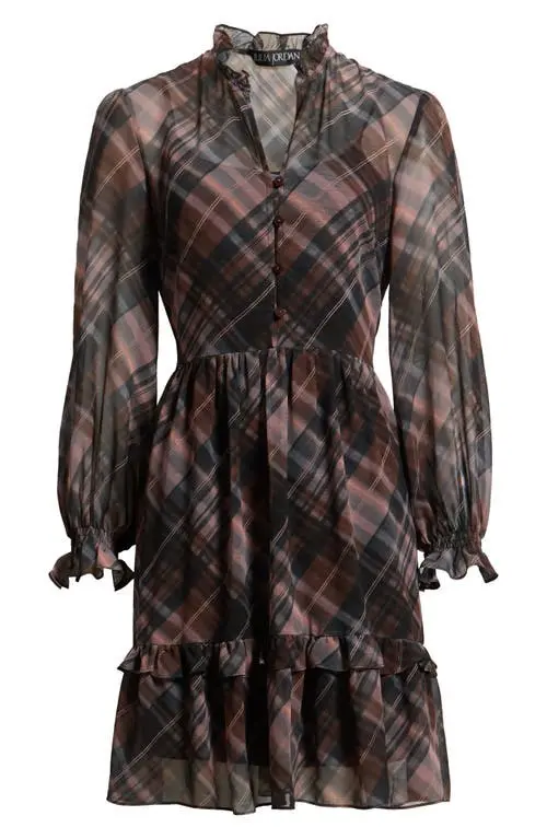 Julia Jordan Long Sleeve Plaid Georgette Dress
