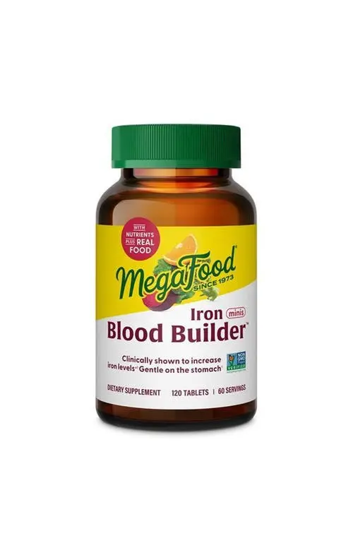 MEGAFOOD Blood Builder Iron Supplement For & With B12, Folic Acid & Vitamin C, Vegan - None