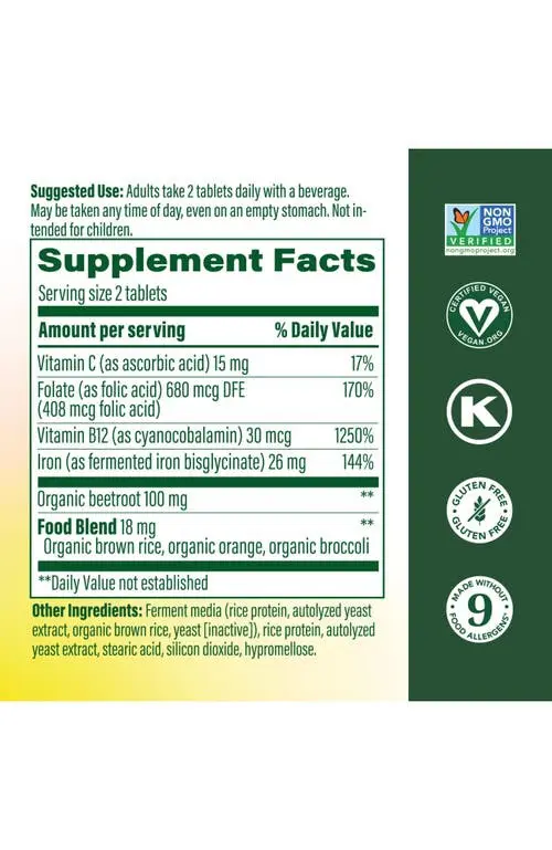 MEGAFOOD Blood Builder Iron Supplement For & With B12, Folic Acid & Vitamin C, Vegan - None