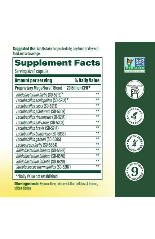 MEGAFOOD Megaflora Daily Probiotic, 20 Billion Cfu, Vegetarian