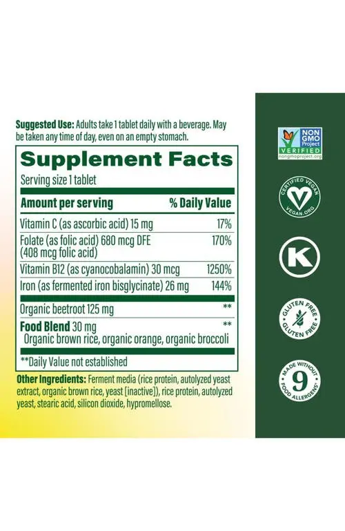 MEGAFOOD Blood Builder Iron Supplement For & With B12, Folic Acid & Vitamin C, Vegan - None