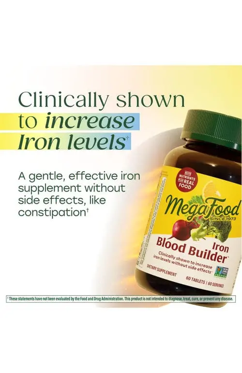 MEGAFOOD Blood Builder Iron Supplement For & With B12, Folic Acid & Vitamin C, Vegan - None