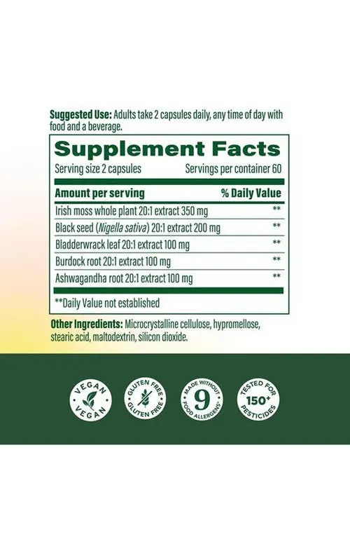 MEGAFOOD Sea Moss Complex With Irish Sea Moss Plus Black Seed Oil, Burdock Root, Bladderwrack & Ashwagandha