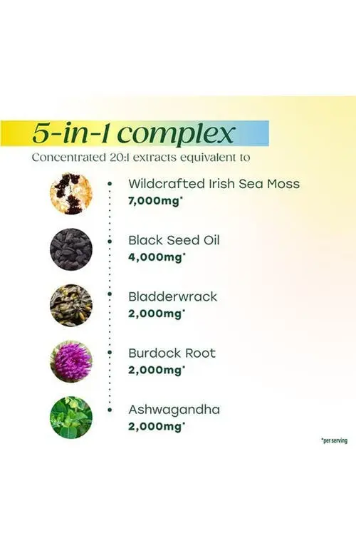 MEGAFOOD Sea Moss Complex With Irish Sea Moss Plus Black Seed Oil, Burdock Root, Bladderwrack & Ashwagandha