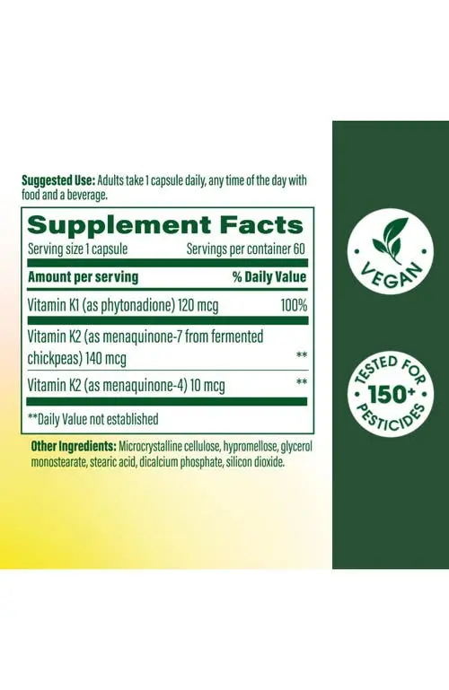 MEGAFOOD Vitamin K1 & K2 With Vitamin K2 Mk7 From Fermented Chickpeas, Vegan