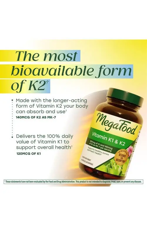 MEGAFOOD Vitamin K1 & K2 With Vitamin K2 Mk7 From Fermented Chickpeas, Vegan