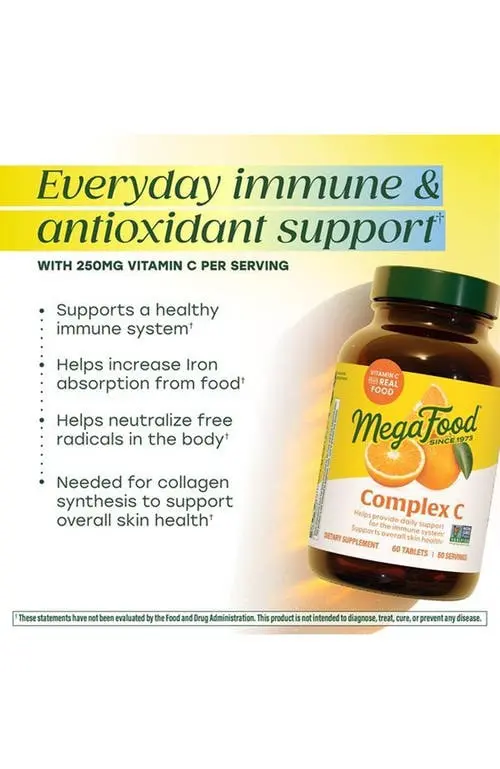 MEGAFOOD Complex C, Vegan Vitamin C Immune Support Supplement, Gluten Free