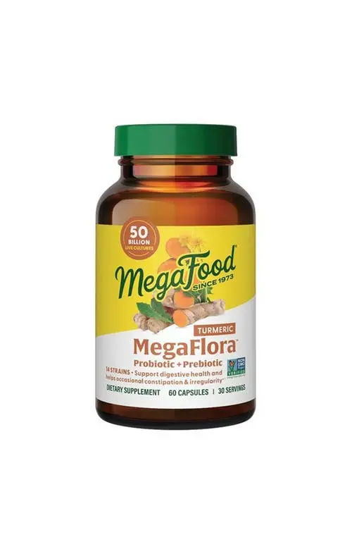MEGAFOOD Megaflora Probiotic + Prebiotic With Turmeric, 50 Billion Cfu, Vegetarian