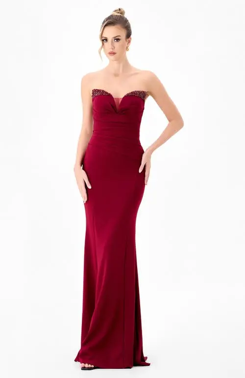 BARIANO Janna Sweetheart Fishtail Maxi - Deep Red