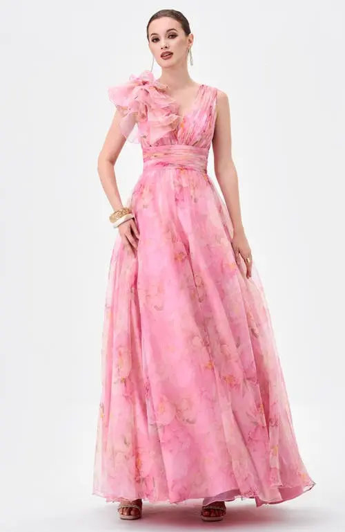 BARIANO Cressida Ruffle Shoulder Gown