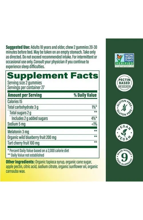MEGAFOOD Sleep Melatonin Gummies, 3mg Melatonin Per Serving, Non-gmo, Vegan