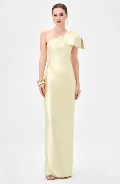 BARIANO Aramy One Shoulder Bow Gown - Yellow