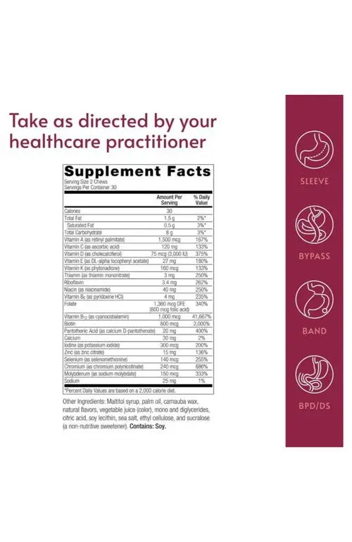 BARIATRIC ADVANTAGE Multi Chewy Bite Soft Chew Multivitamin Supplement 60 Count
