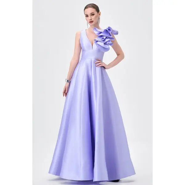 BARIANO Mirella V Neck Ruffle Gown