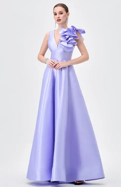 BARIANO Mirella V Neck Ruffle Gown