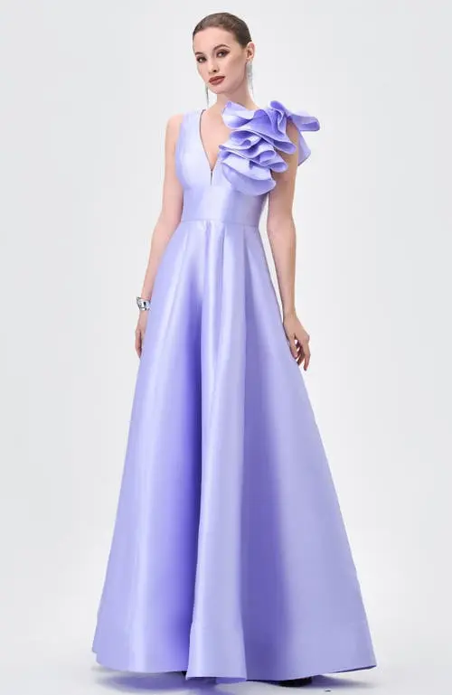 BARIANO Mirella V Neck Ruffle Gown
