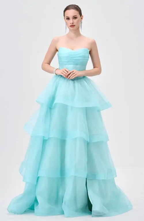 BARIANO Tiff Strapless Tiered Ball Gown - Mint